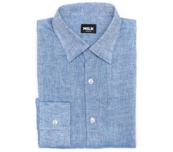 Azure Dark Blue Linen Shirt by MILK Shirts